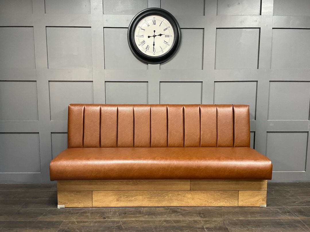 Faux Leather Fluted Booth Seating in Caramel Tan Premium Faux Leather ...