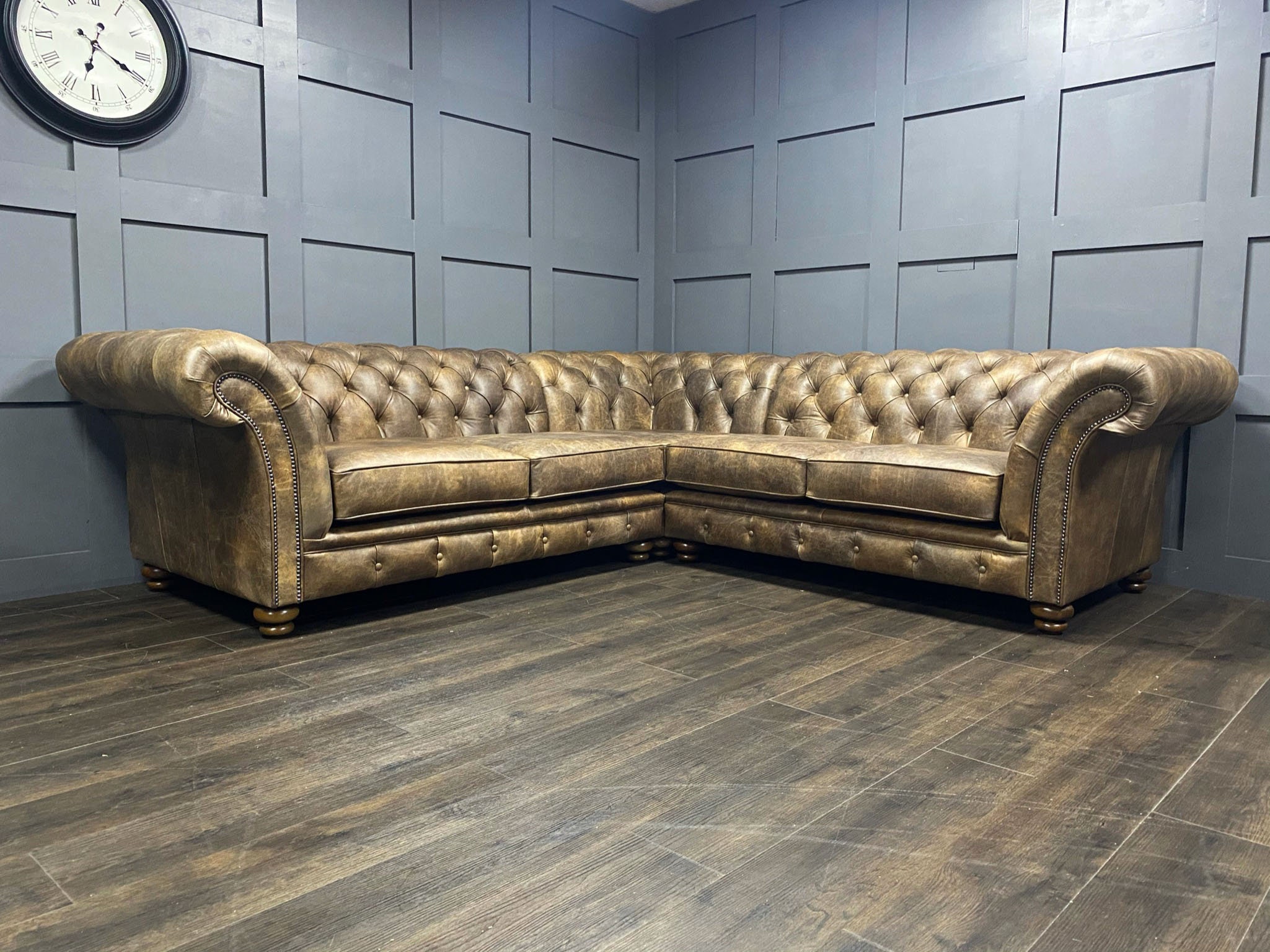 L shaped Corner Chesterfield Sofa in Italian Leather Etsy