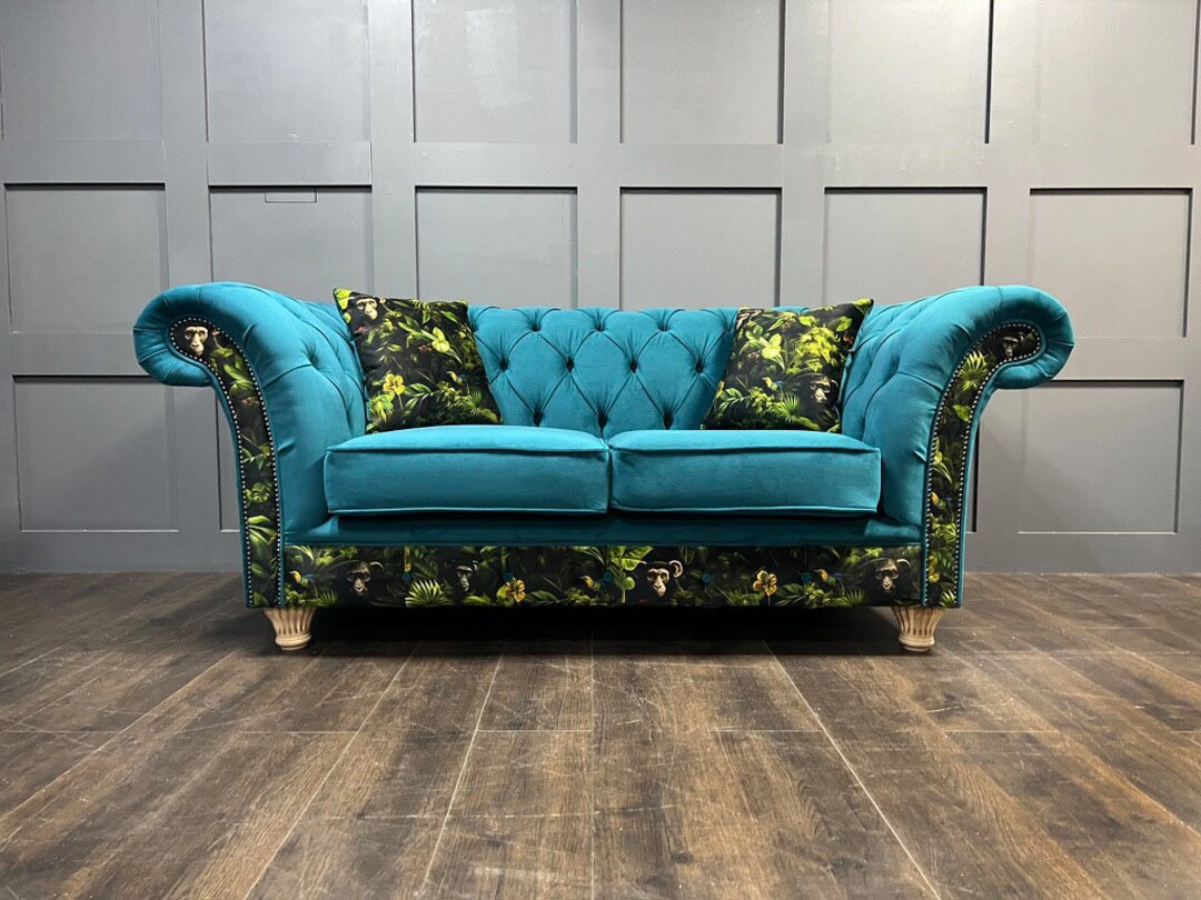 Handmade 2 Seat Monkey Chesterfield Sofa in Plush Mallard Velvet With ...
