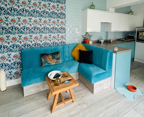 Fluted Banquette Kitchen Dining Booth Seating in Blue Velvet - Etsy UK