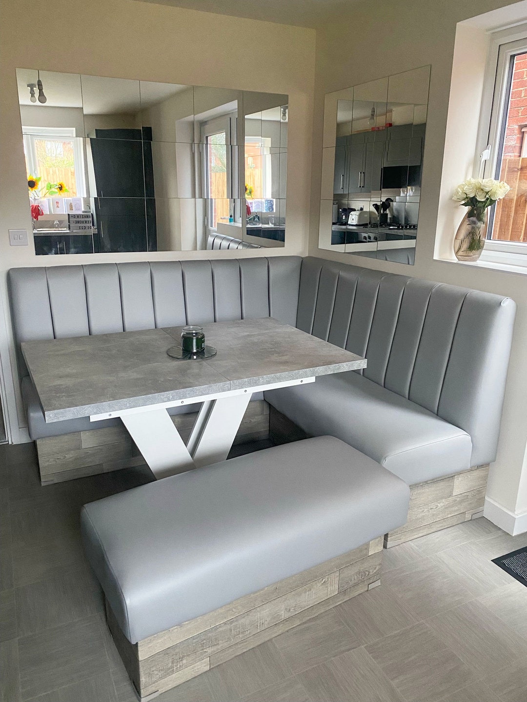 Grey Corner Fluted Kitchen Dining Booth Bench Seating- Made to Measure ...