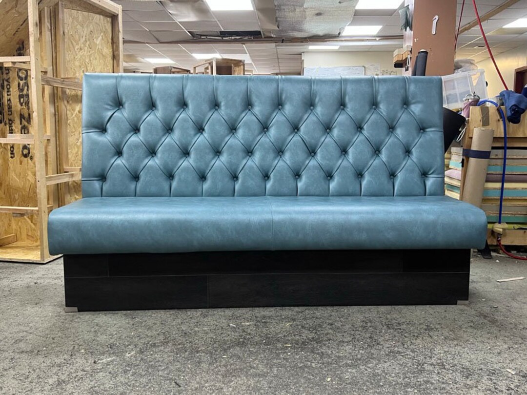 Buttoned Chesterfield Style Faux Leather Kitchen Booth Seating in Aqua ...