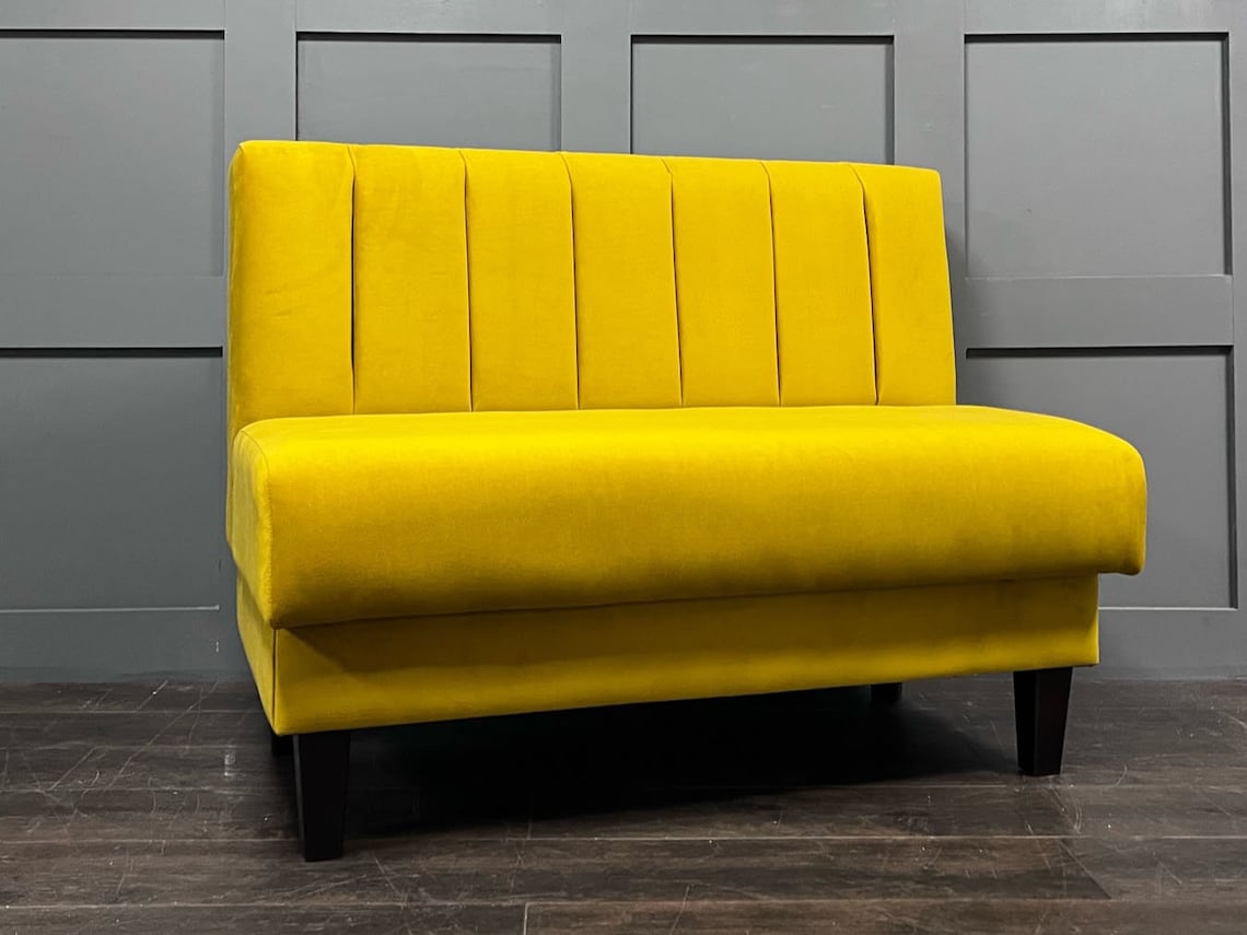 Fluted Booth Bench Seating in Plush Turmeric Yellow Velvet - Other ...