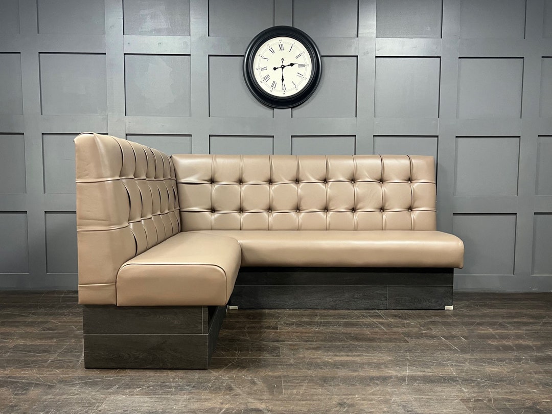 Square Buttoned Chesterfield Style Faux Leather Kitchen Booth Seating ...