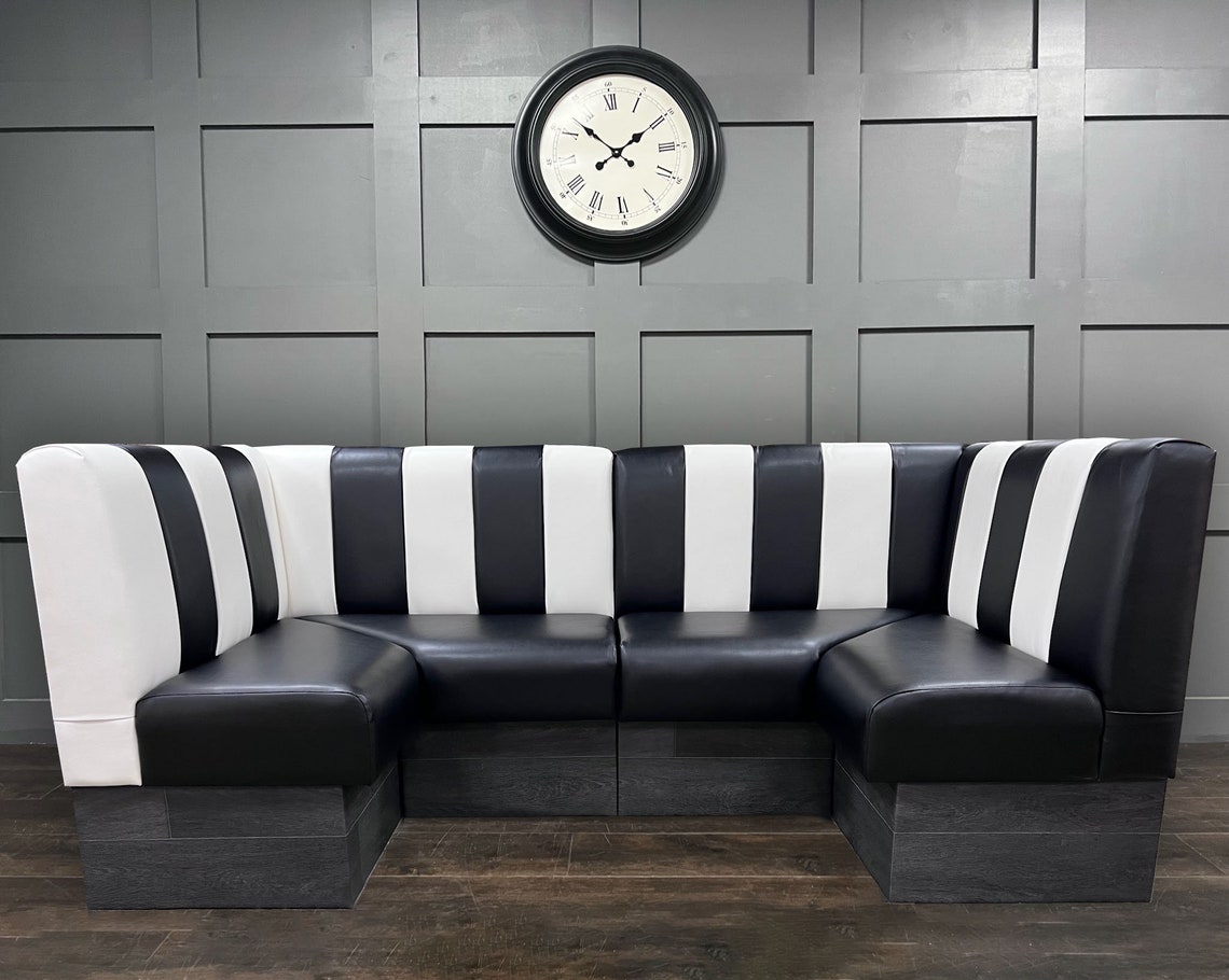 Faux Leather Fluted Booth Seating American Diner Style Black and White ...