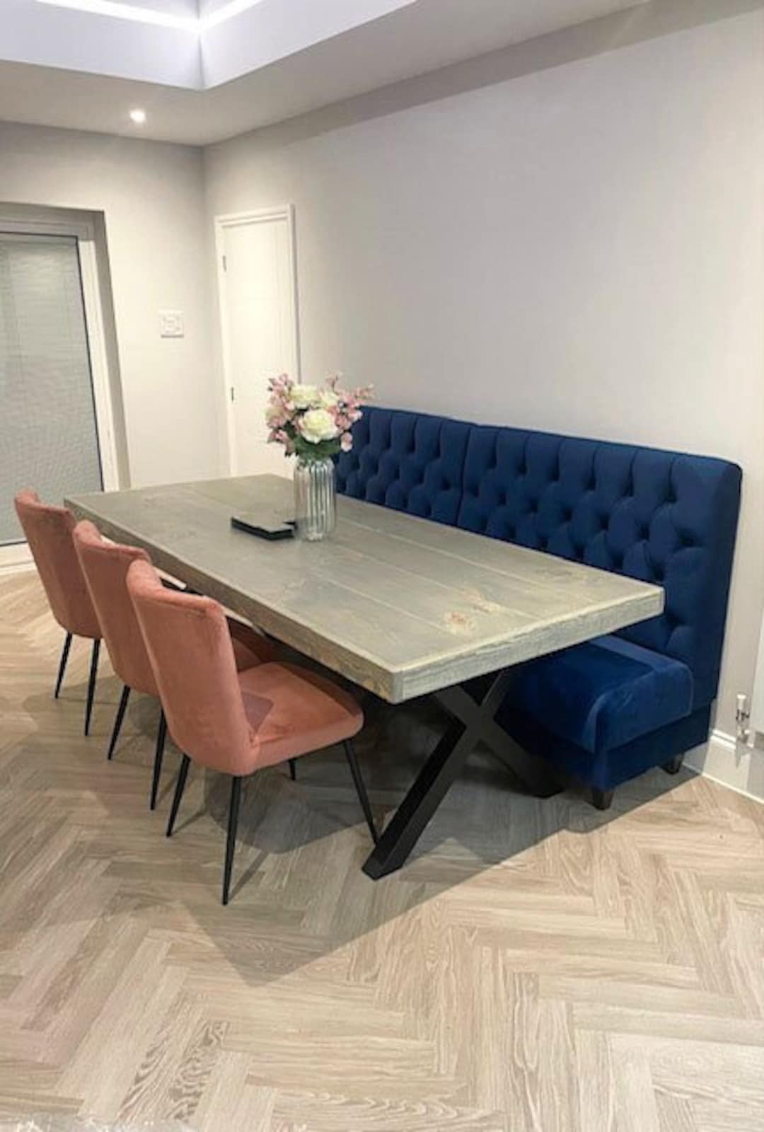 Deep Buttoned Kitchen Dining Booth Bench Seating in Royal Blue Velvet ...