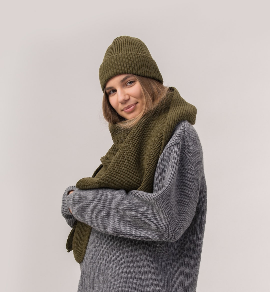 Knitted Hat Made of Organic Virgin Wool / Wool Scarf XXL / Knitted ...