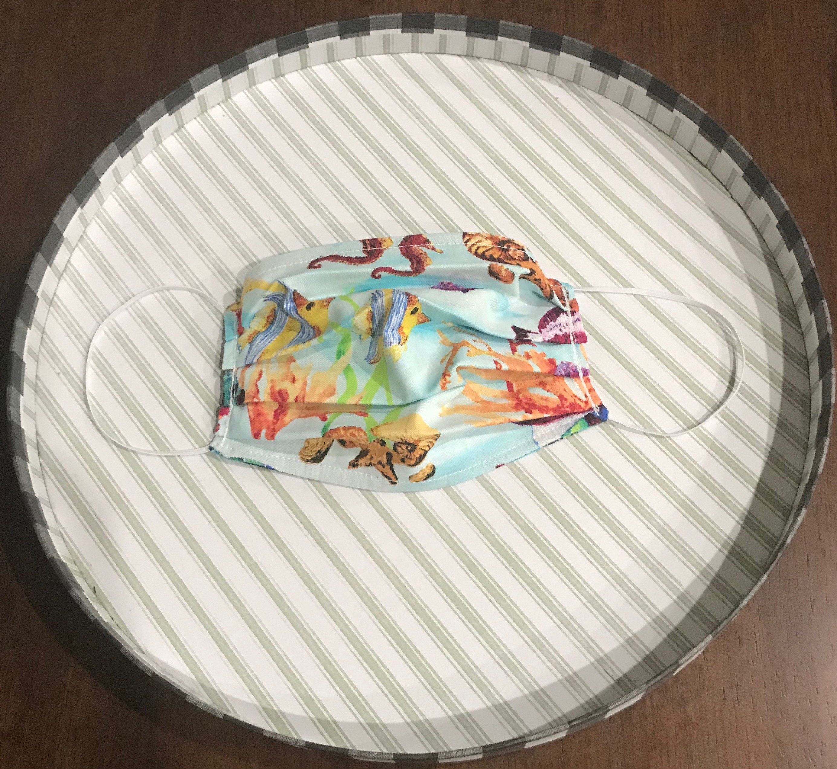 Sea Turtle/coral Reef/tropical Print Face Cover/mask Stretch Elastic ...