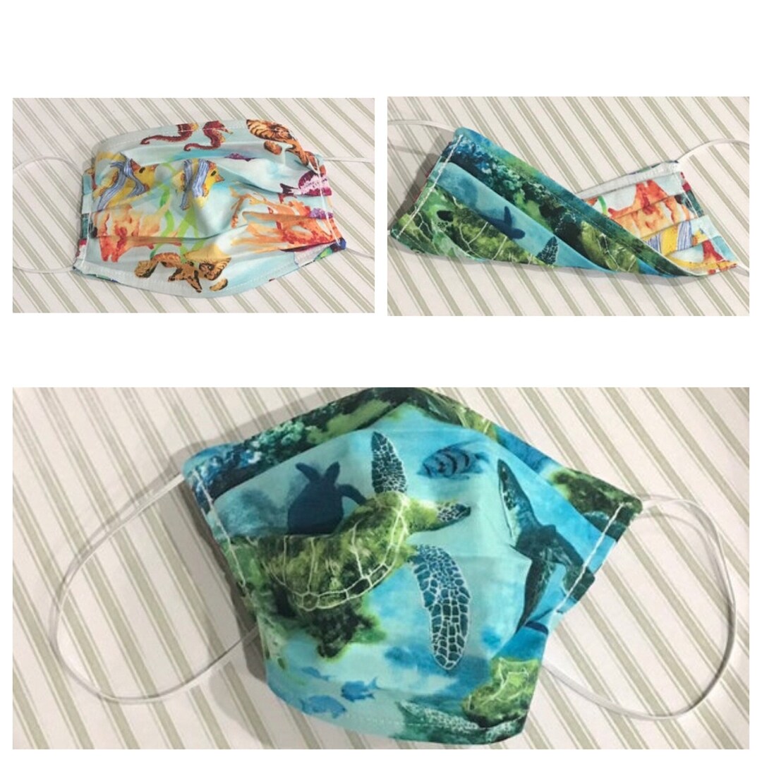 Sea Turtle/coral Reef/tropical Print Face Cover/mask Stretch Elastic ...