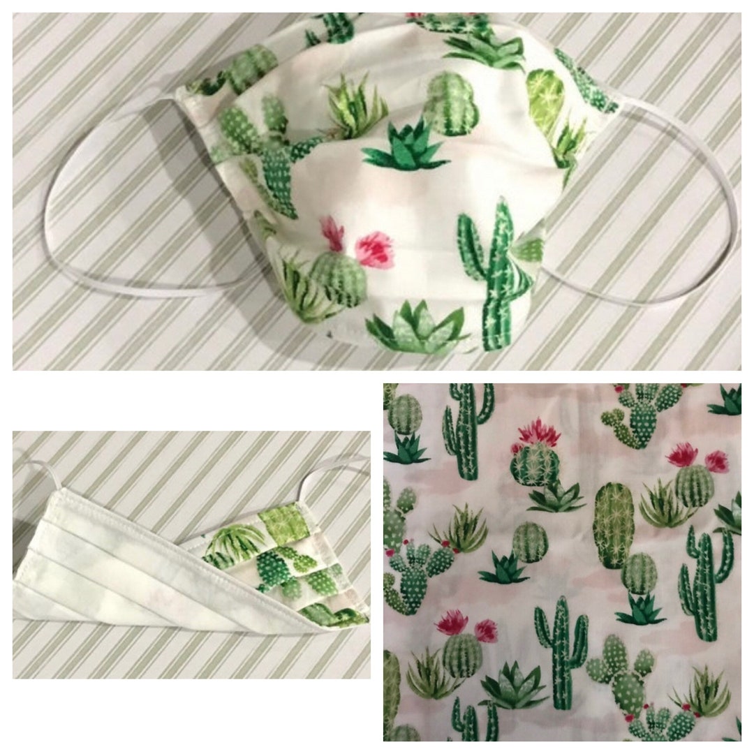 Cactus/cacti With Blooming Flower Print Face Cover/mask Stretch Elastic ...