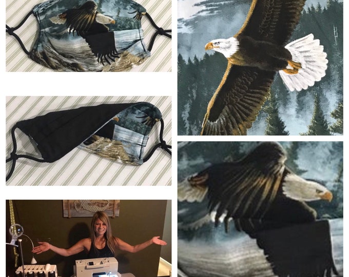 American Bald Eagle Soaring Over Landscape Face Cover/mask Stretch Elastic Around the Ear ...
