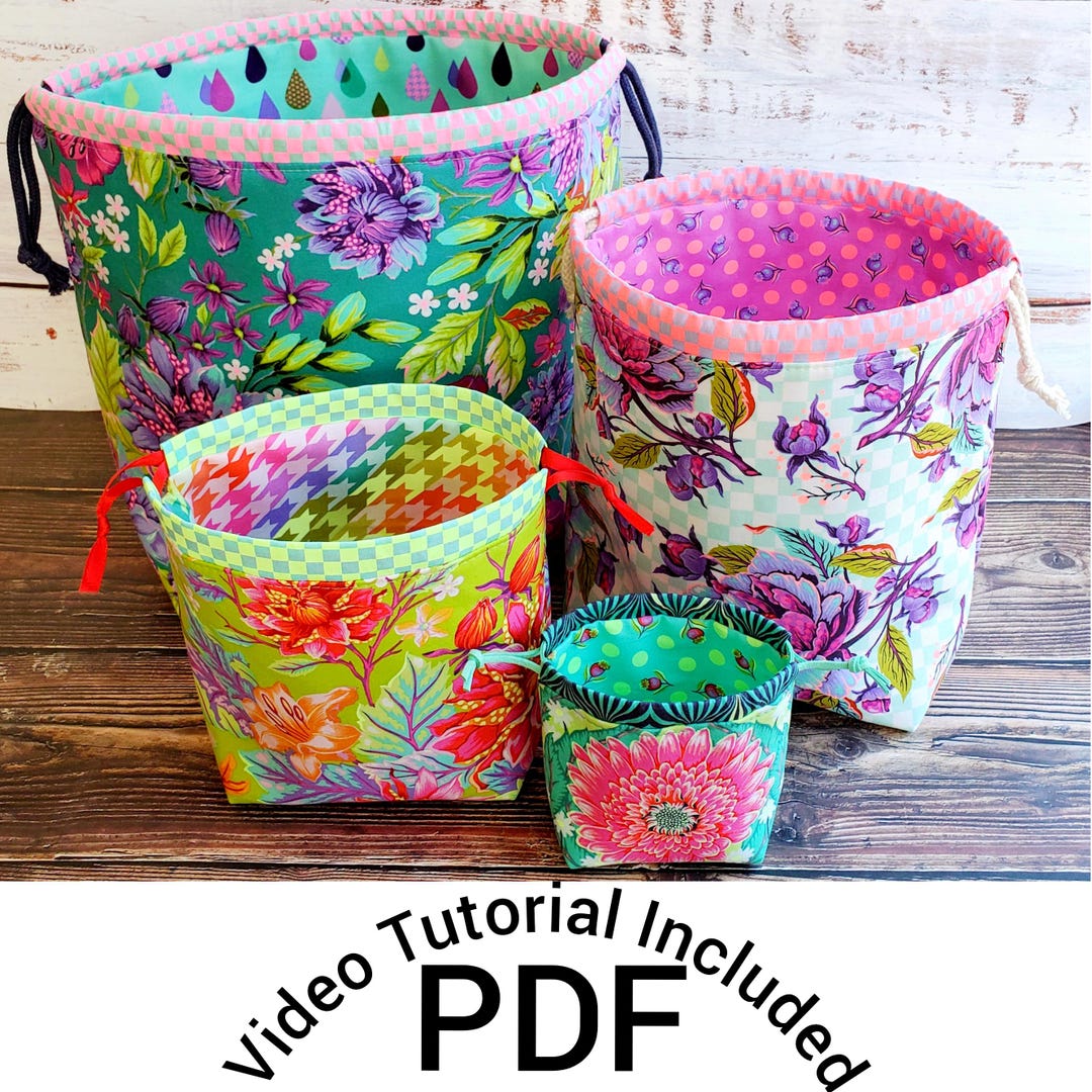 Fundamental Drawstring Bag PDF Sewing Pattern: 4 Sizes, Optional ...