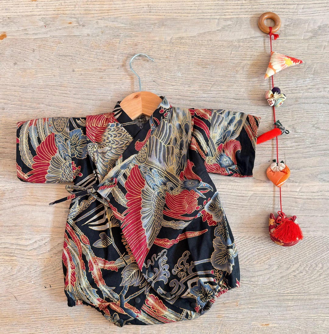 Phoenix Baby Kimono, Baby Jinbei, Birthday Present, Made in Japan ...