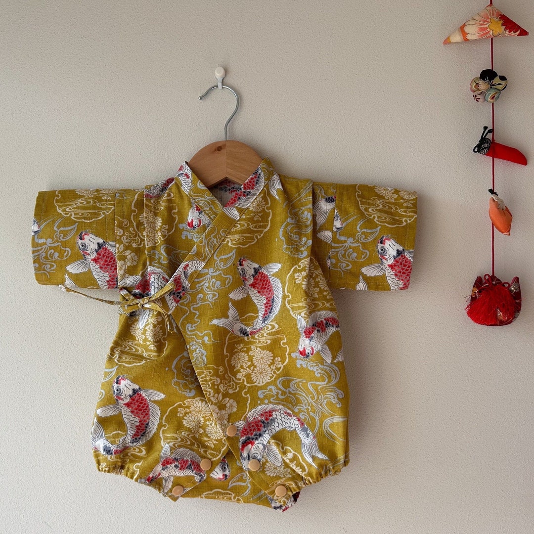 Baby Kimono, Baby Jinbei, Goldfish, Koi(fish) Pattern, Birthday Present ...
