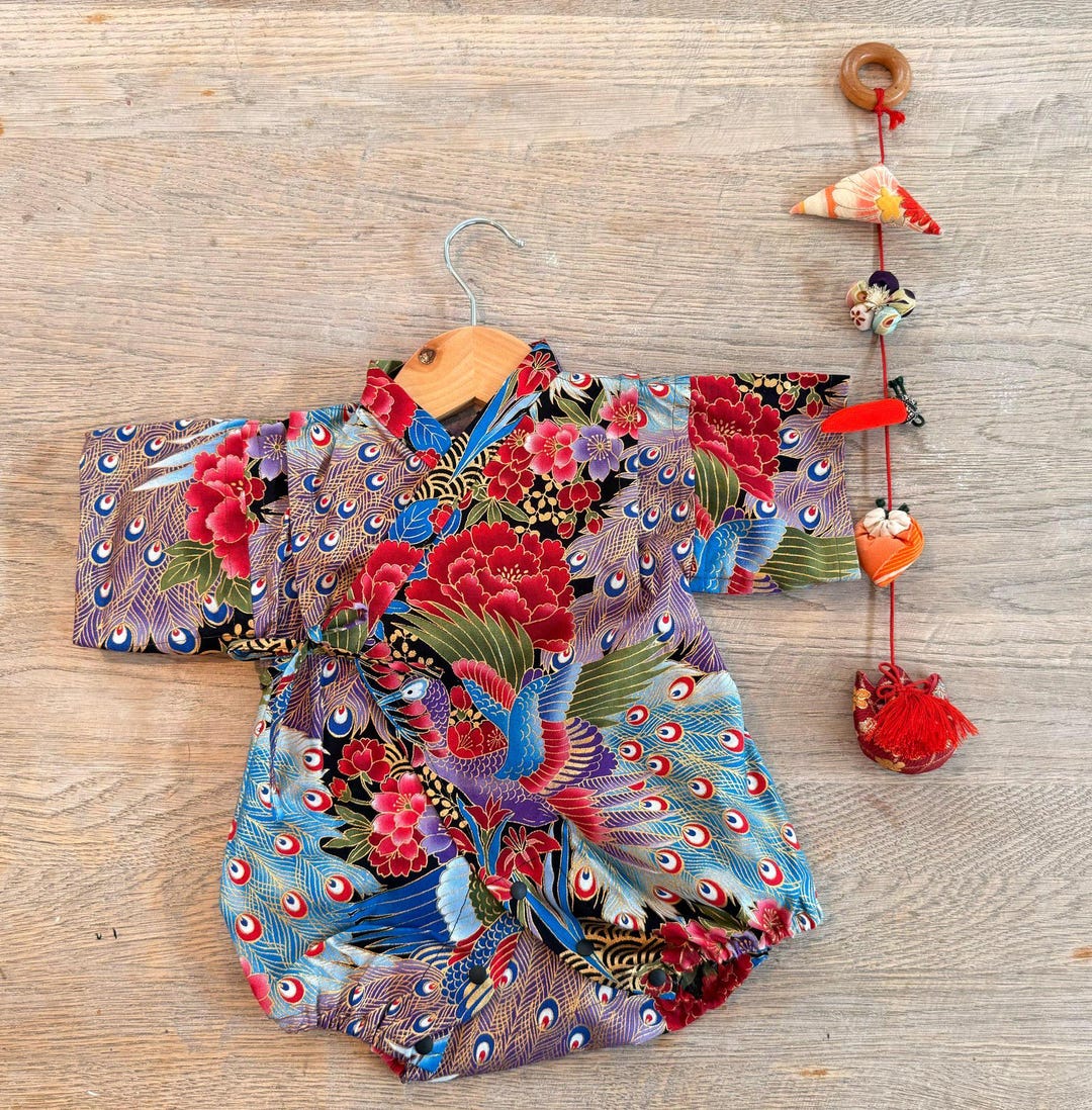 Peacock Baby Kimono, Baby Jinbei, Made in Japan, Japanese Style, Summer ...