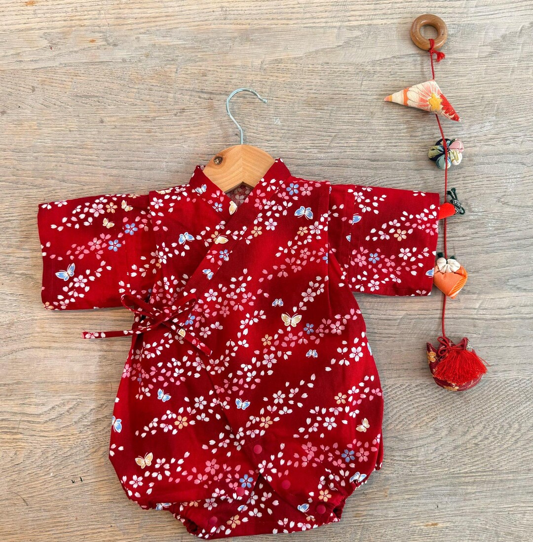 Hinamatsuri, Red Sakura Baby Kimono, Butterfly Jinbei, Newborn Gift - Etsy