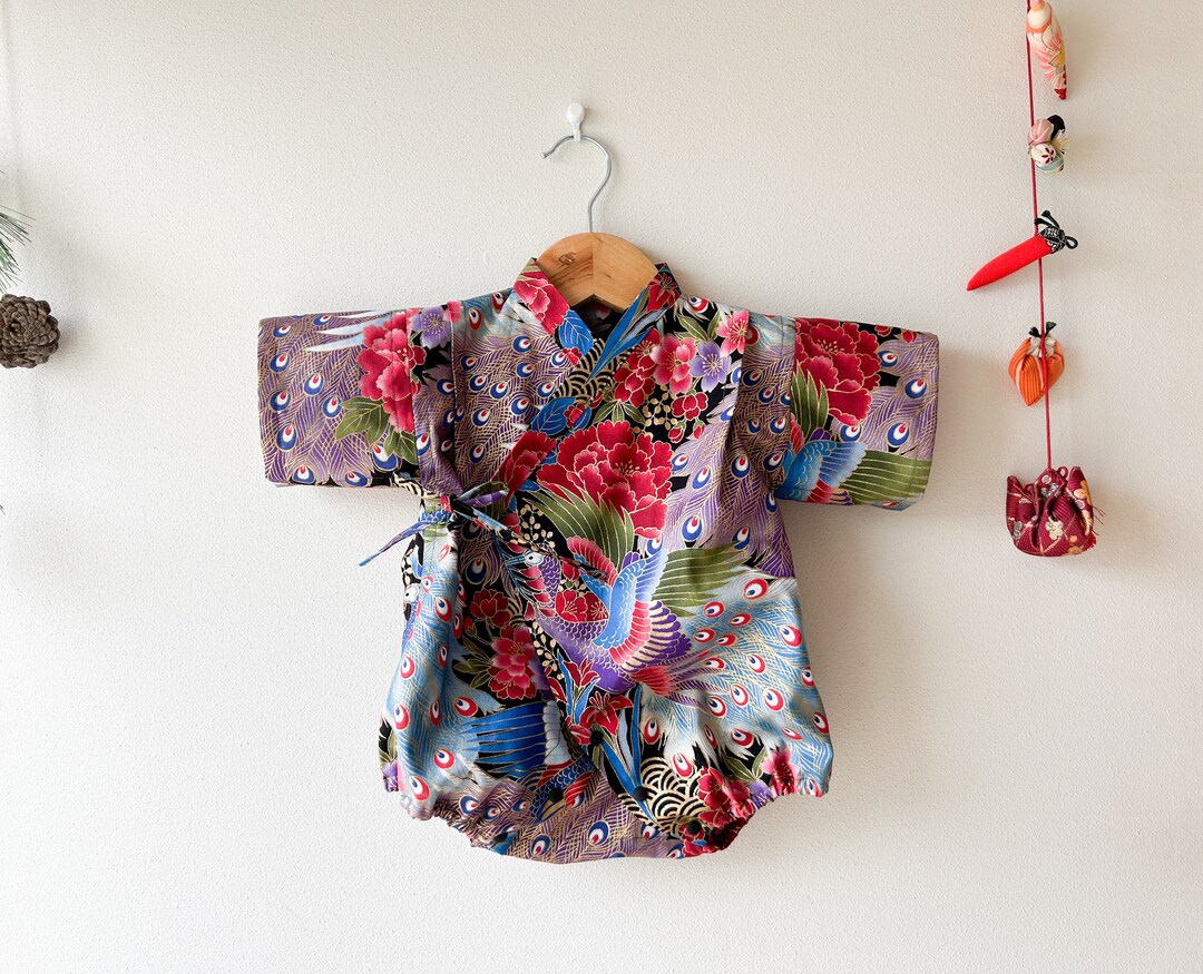 Peacock Baby Kimono, Baby Jinbei, Made in Japan, Japanese Style, Summer ...