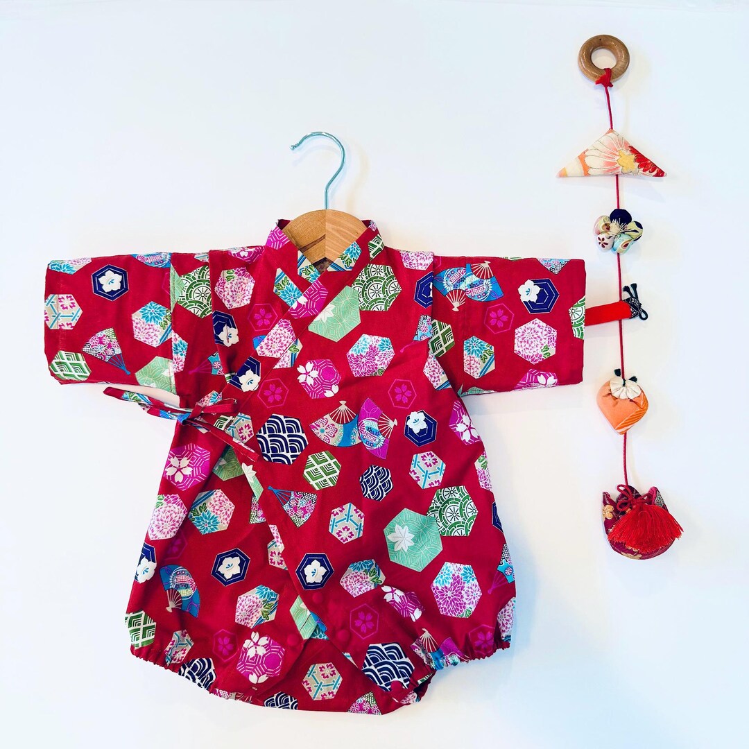 Handmade Baby Kimono, Red Sakura Cotton Romper, Japanese Gift - Etsy