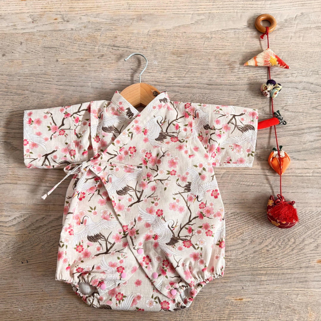 NEW Baby Kimono, Crane, Sakura, Baby Jinbei, Birthday Present, Newborn ...