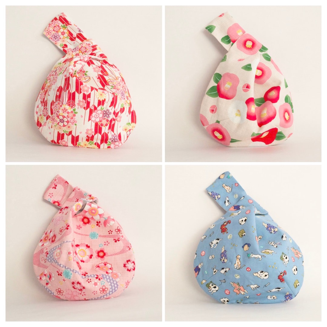 Japanese Knot Bag, Japanese Cute Bag, Cat Lovers, Sakura, Flower Round ...