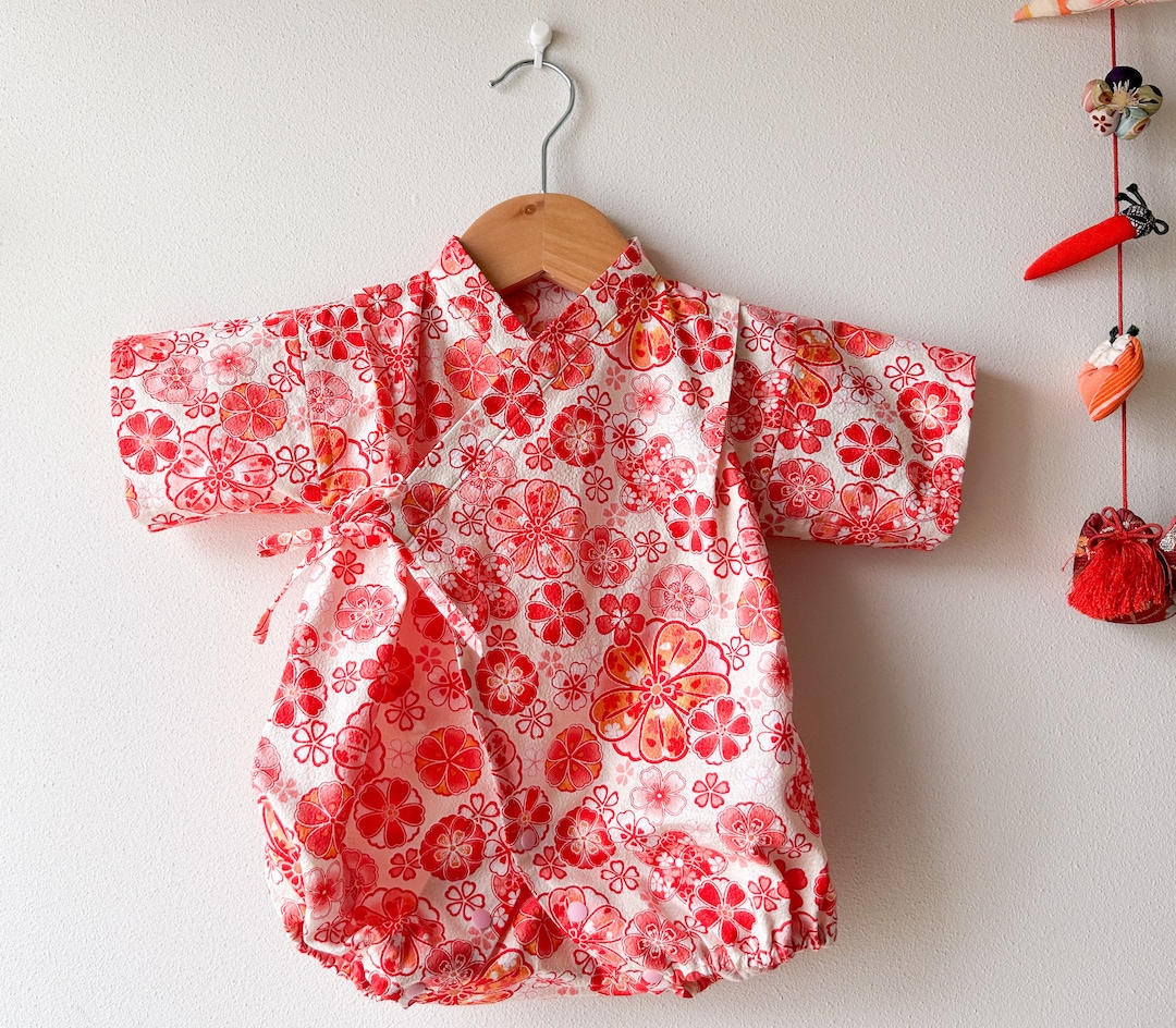 Handmade Baby Kimono, Baby Jinbei, Flower-pattern, Made in Japan ...