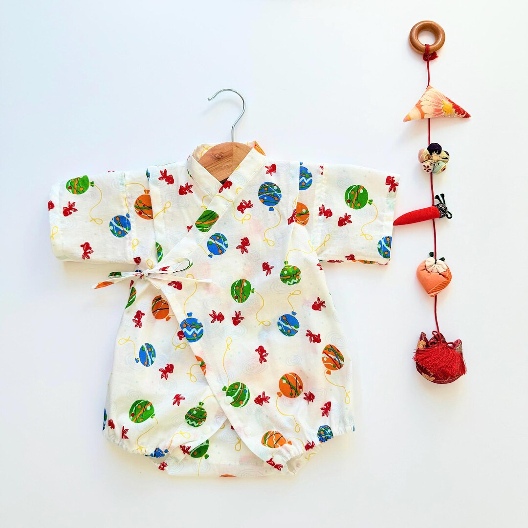 Handmade Baby Cotton Jinbei, Japanese Kimono, Goldfish & Water Yo-yo ...
