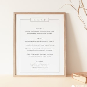 Editable Simple Menu Card Template Printable Minimal Menu Sign Modern ...