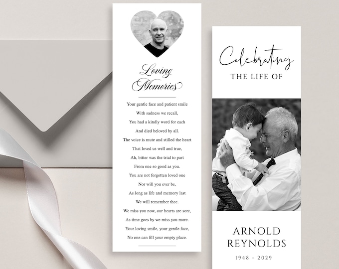 Minimalist Loving Memory Bookmark Template Elegant Simple - Etsy