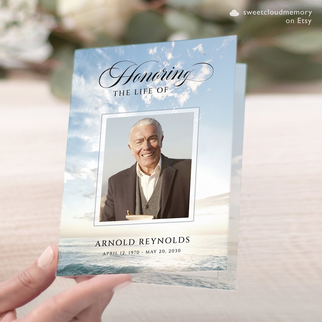 Blue Sky Funeral Program Template Ocean Sky Funeral Memorial Program ...