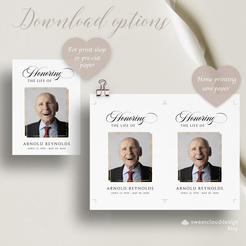 Simple Funeral Photo Prayer Card Gold Frame Minimal Funeral - Etsy