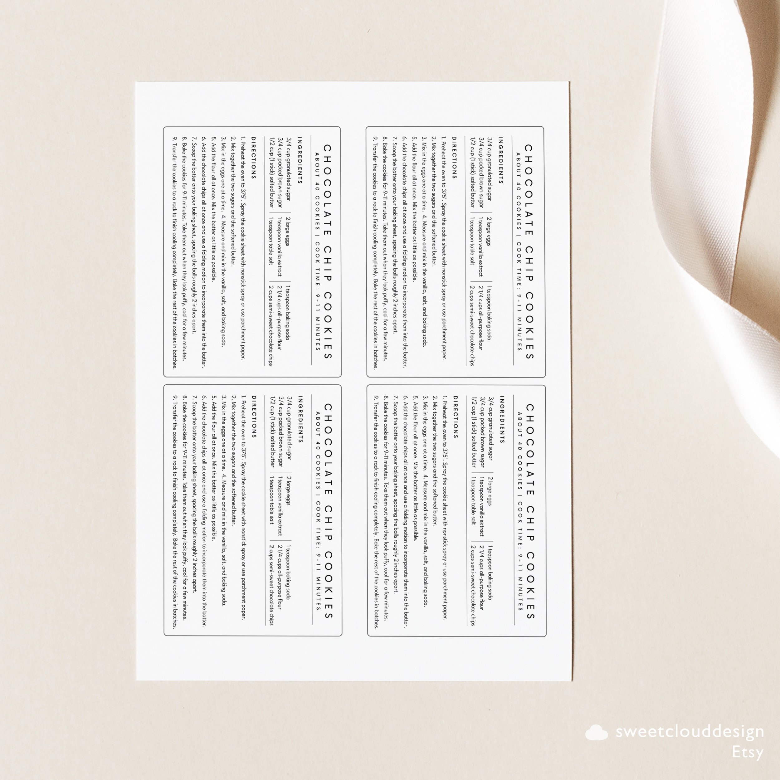 Minimal Recipe Card Averytemplate Editable Simple Recipe Card Avery ...