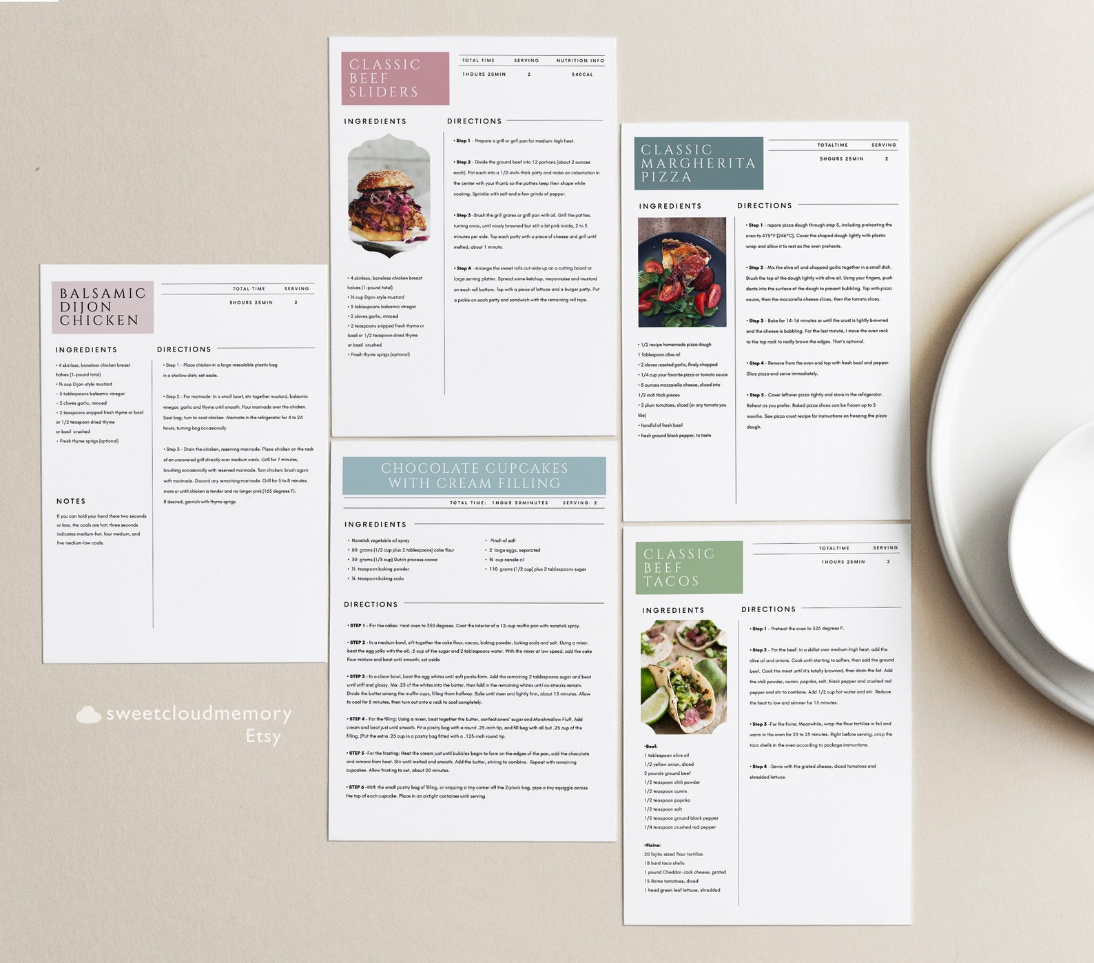 A5 Simple Photo Recipe Card Template Editable Modern Cookbook - Etsy