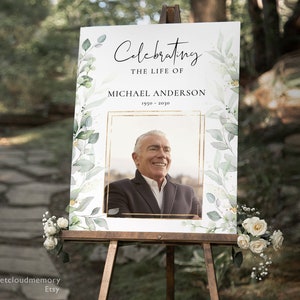 Green Leaves Funeral Sign Template Greenery Celebration of Life Men ...