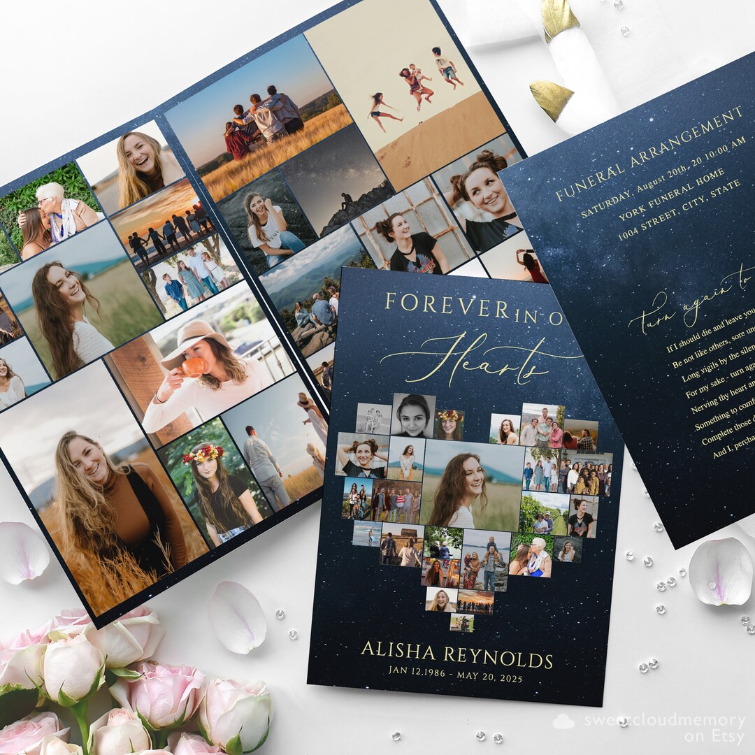 Heart Collage Funeral Program Template Night Sky Photo Funeral Program ...