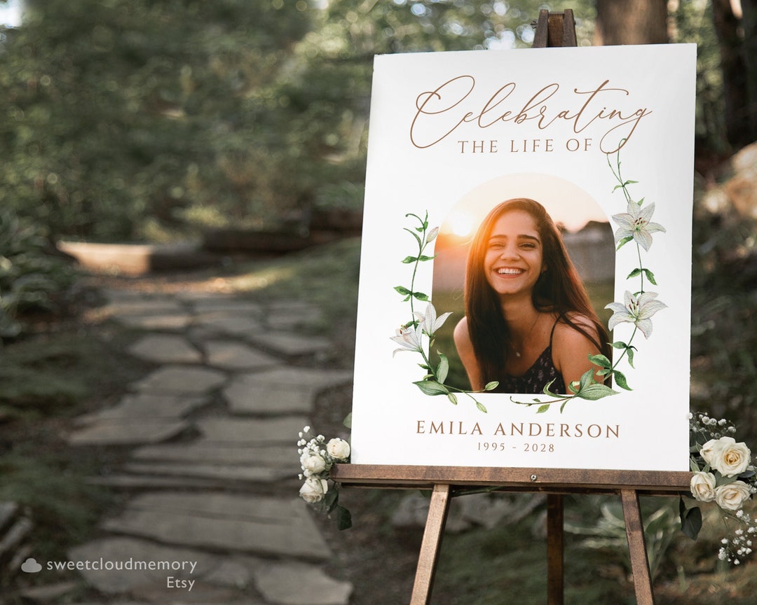 White Lily Celebrating the Life Sign White Floral Life Celebration Sign ...