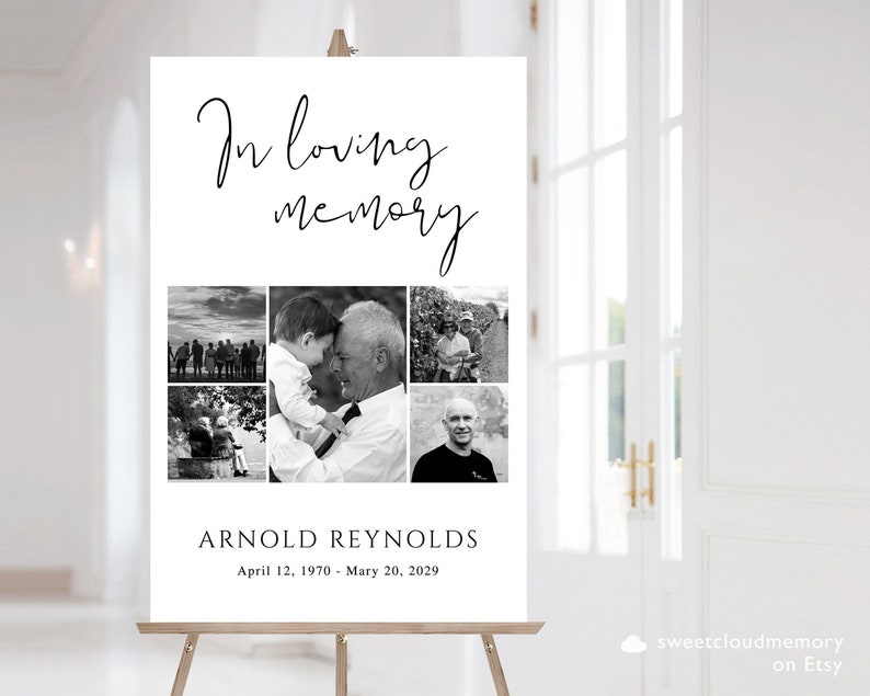 Minimalist Funeral Memory Photo Collage Sign Simple Funeral - Etsy