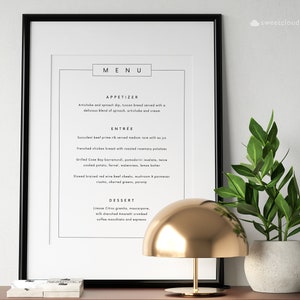 Editable Simple Menu Card Template Printable Minimal Menu Sign Modern ...