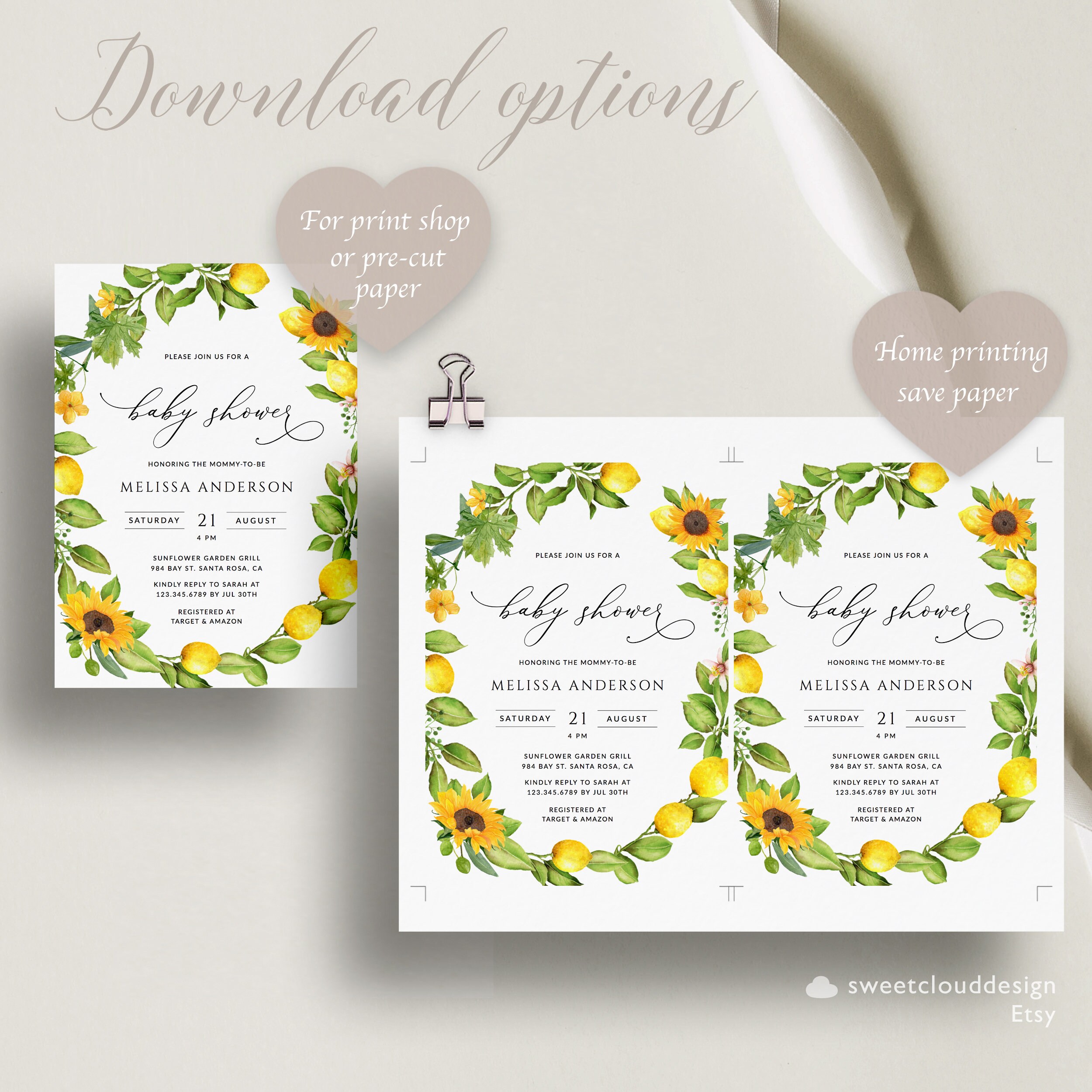 Sunflower Baby Shower Invitation Template Lemon Baby Shower | Etsy