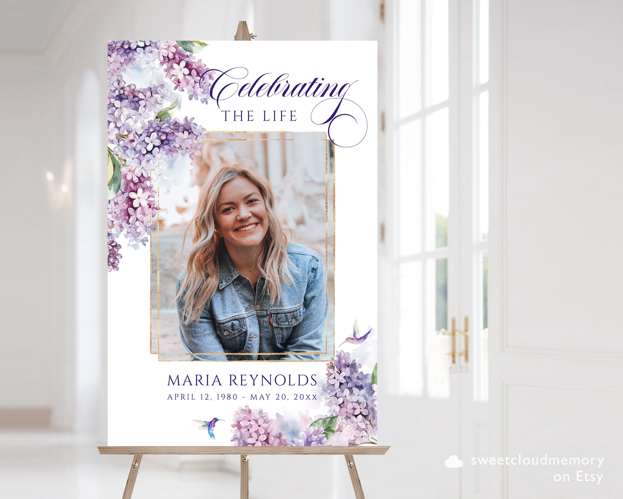 Lilac Floral Funeral Sign Lilac Humming Bird Memorial Service Violet ...