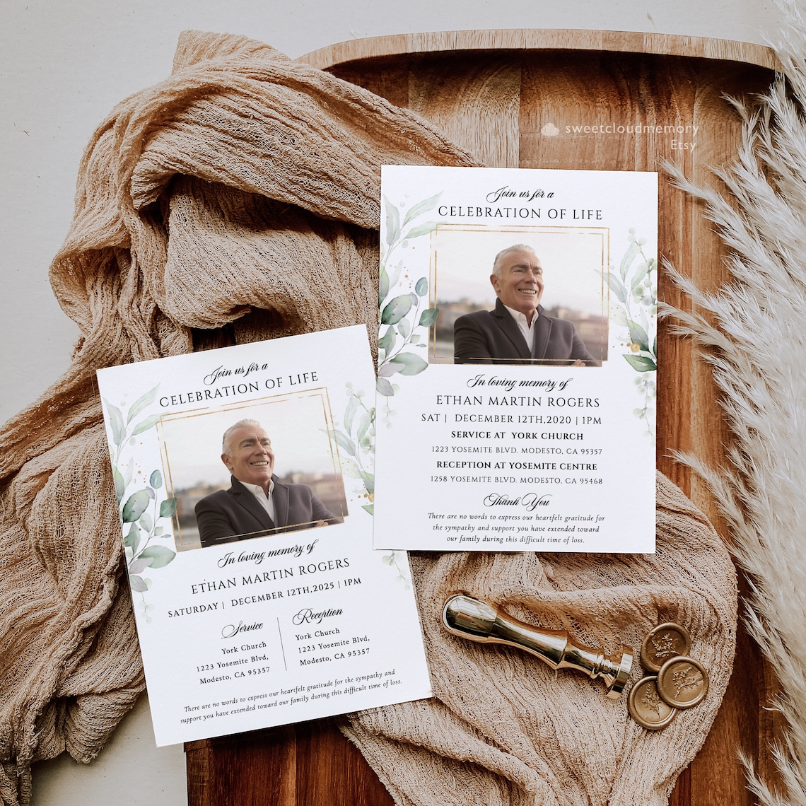 Green leaf Funeral invitation templateGreenery Photo | Etsy