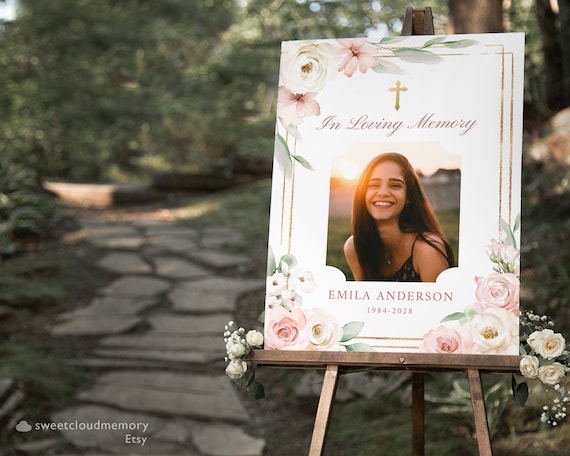 Gold Cross Celebrating the Life Sign Pink and White Floral in | Etsy