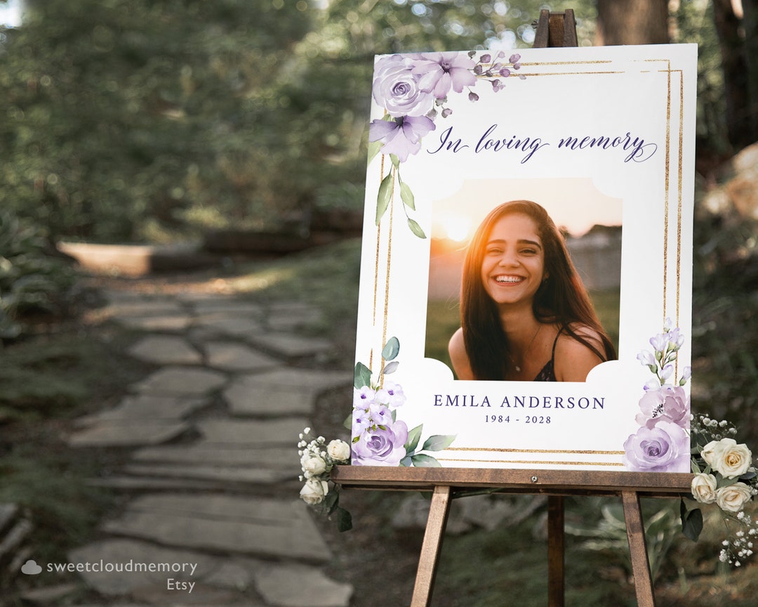 Violet Floral Funeral Sign Memorial Service Celebrating the Life Sign ...
