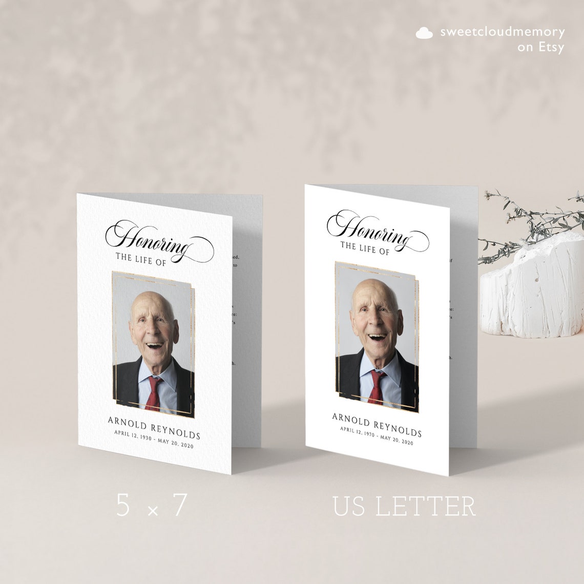 Gold Frame Funeral Program Template Elegant Funeral Memorial - Etsy