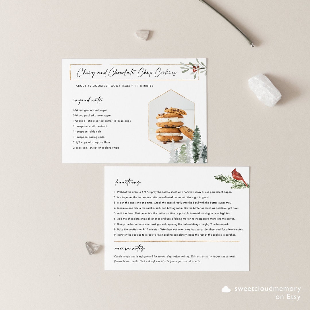 Christmas Photo Recipe Card Template Editable Gold Frame Recipe Card ...