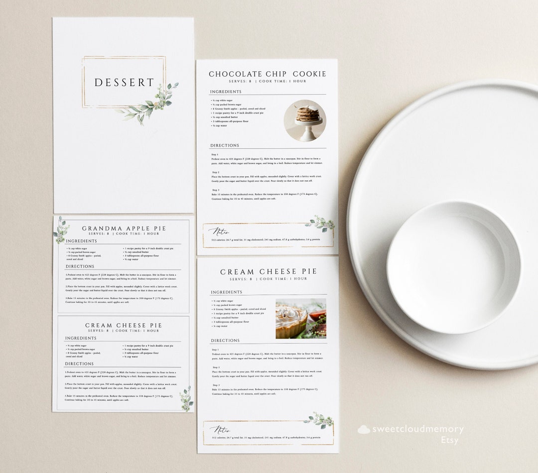 5.5x8.5 Inch Gold and Greenery Recipe Template Editable Gold Frame ...