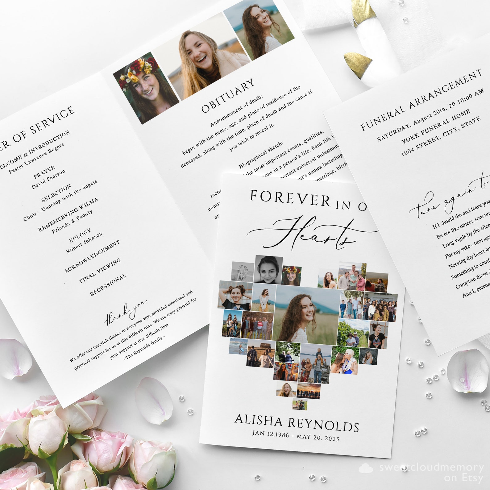 Heart Collage Funeral Program Template Simple Photo Funeral Memorial ...
