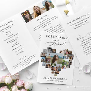 Heart Collage Funeral Program Template Simple Photo Funeral Memorial ...