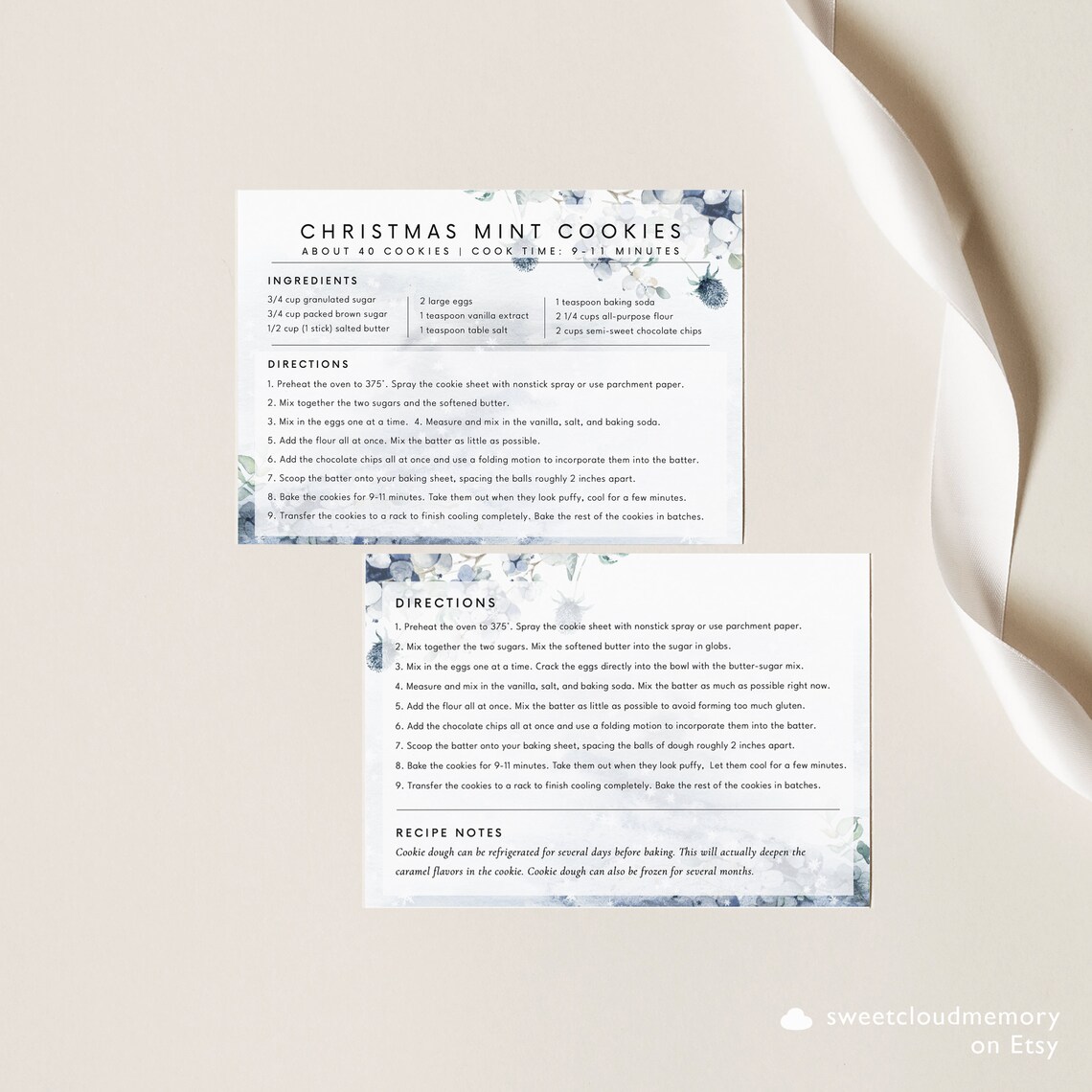 Holiday Recipe Card Template Christmas Editable Simple Recipe Card ...