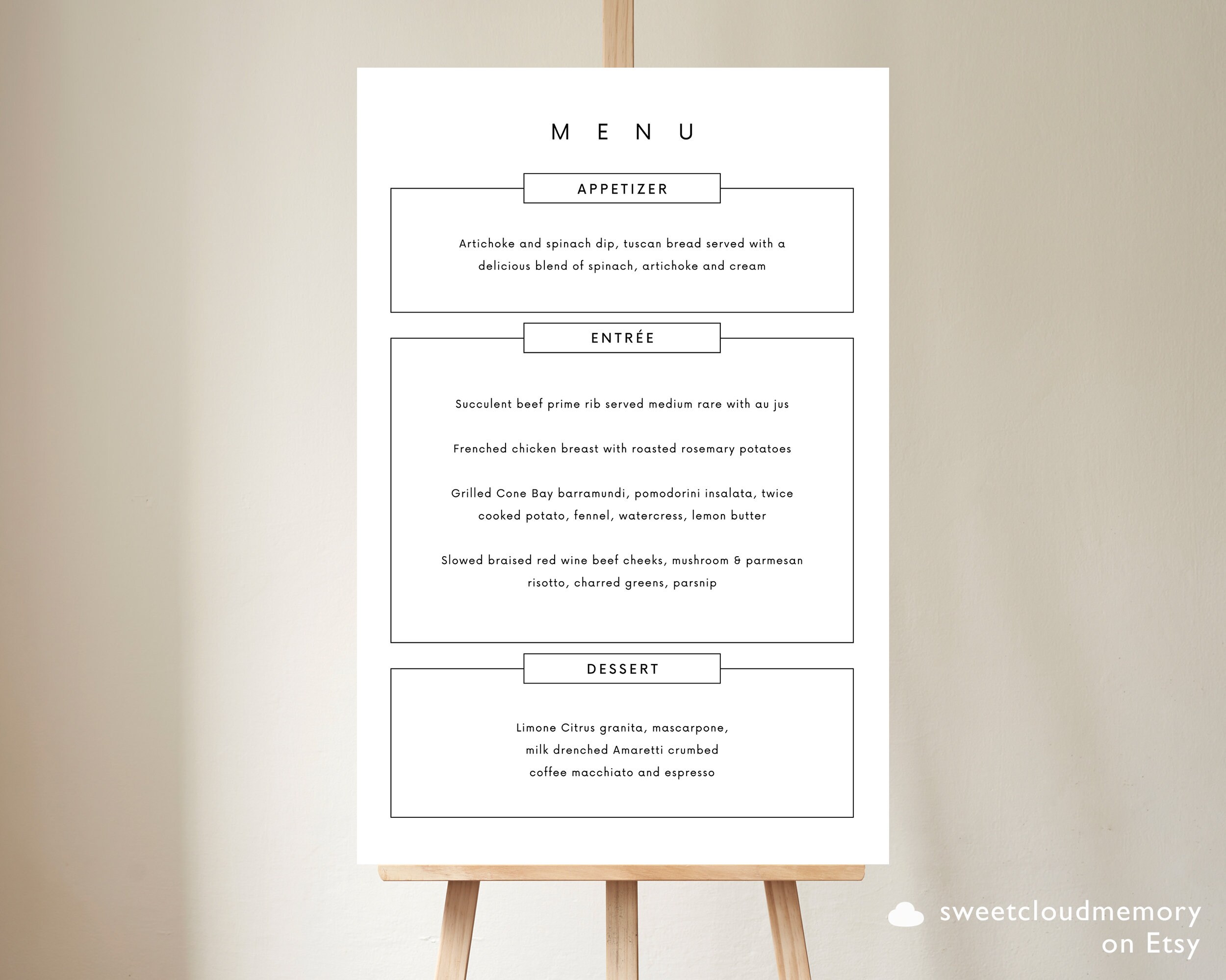 Simple Menu Card Template Editable Minimal Menu Sign Modern | Etsy