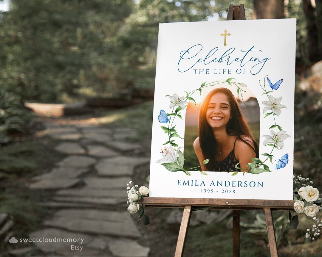 White Lily Celebrating the Life Sign White Floral Life Celebration Sign ...